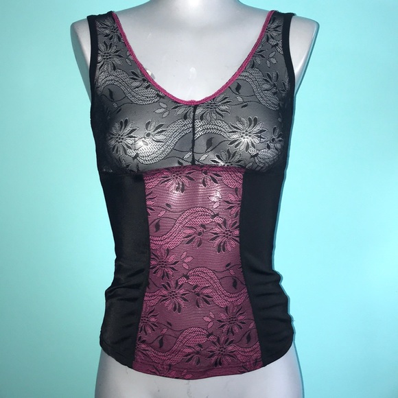 Tops | Pink And Black Lace Goth Tank Top | Poshmark